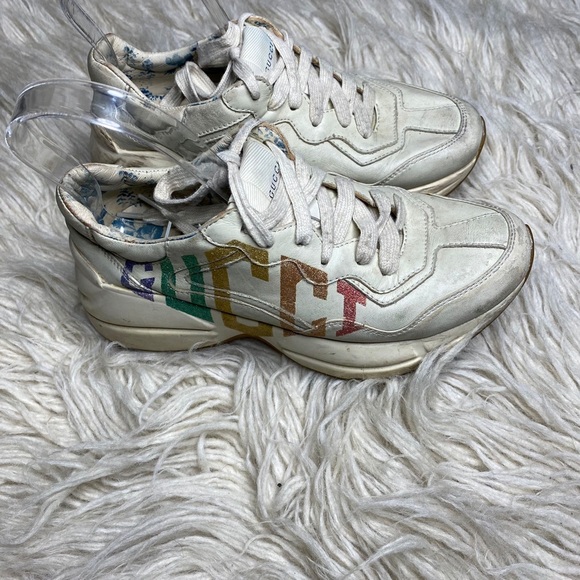 Gucci | Shoes | Gucci Rhyton White Leather Glitter Sneakers Eu Womens ...
